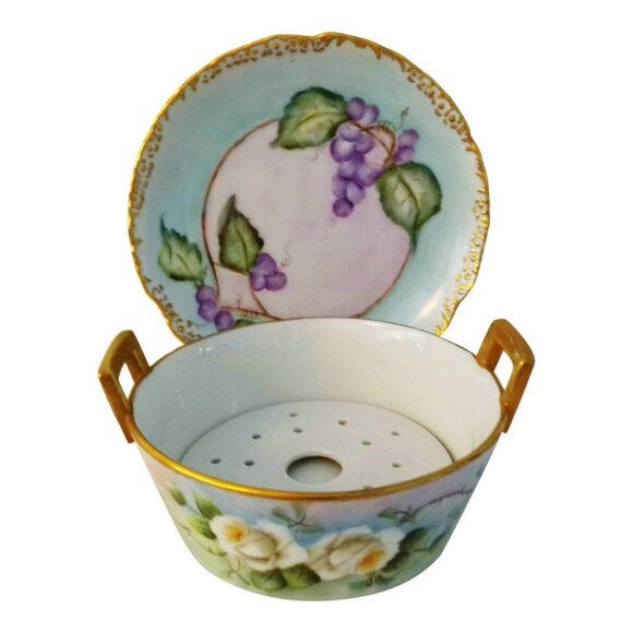 Dining | Vintage Porcelain Floral Berry Bowlbutter Bowl Underplate ...